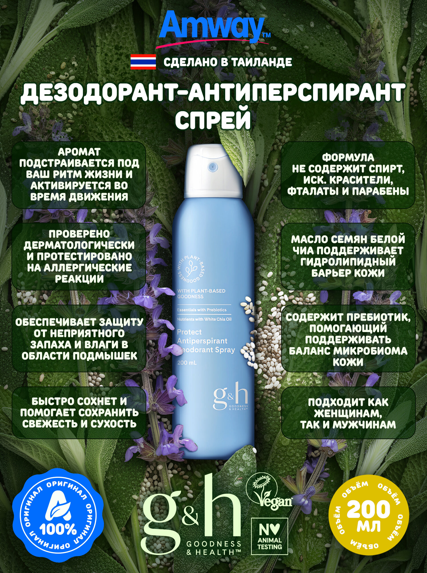 Дезодорант Amway g&h PROTECT, без отдушек, спрей, 48 ч. защиты, 200 мл