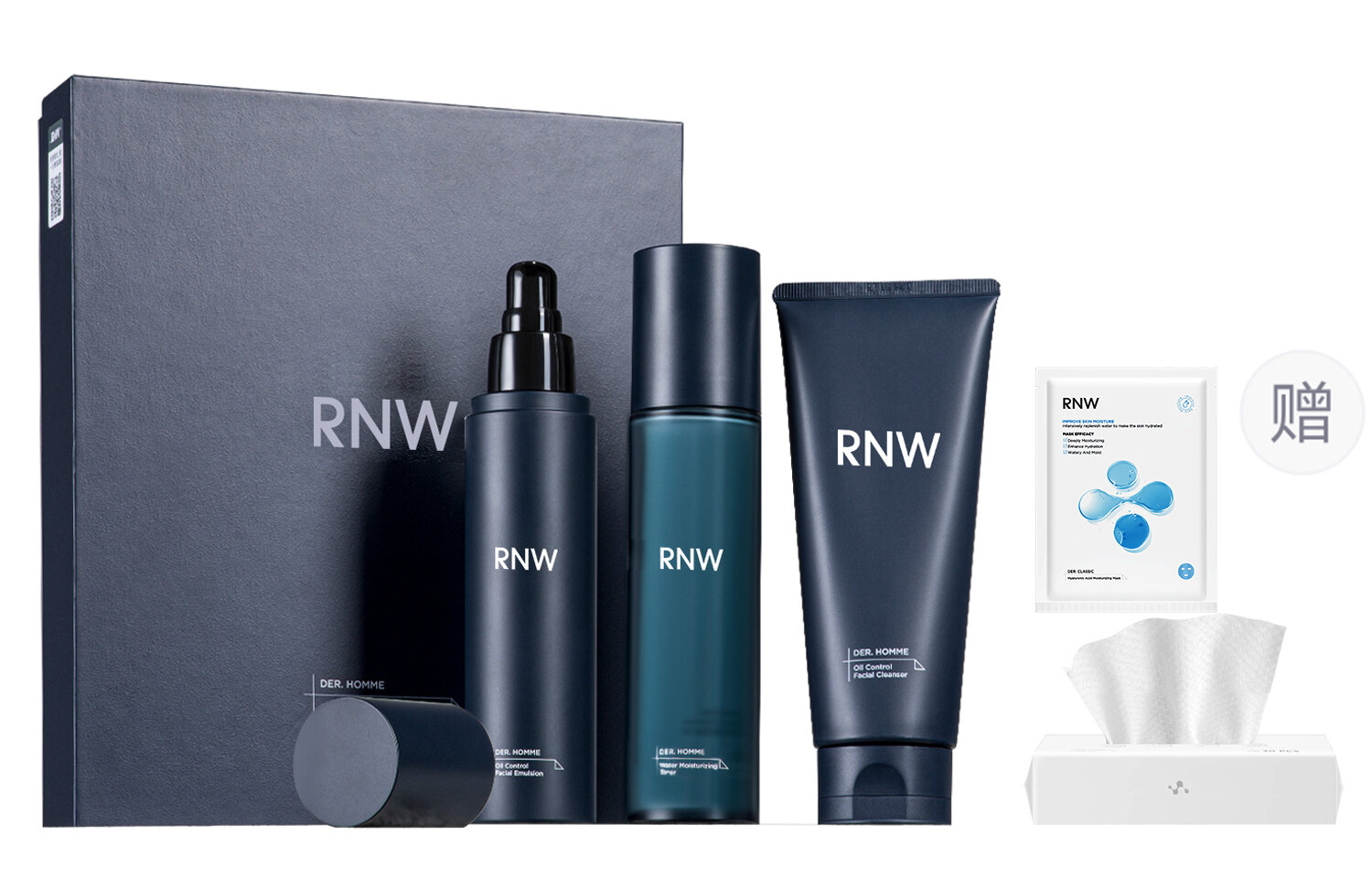 Набор для ухода за кожей мужской RNW DER.HOMME 895118750, Cleanser 150g+Toner 125g+Lotion 120g+Free Facial Towel+1 Pc Facial Mask