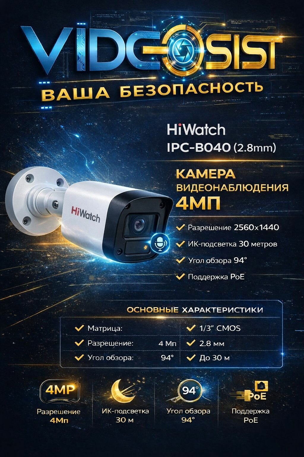Камера видеонаблюдения HiWatch IPC-B040 (2.8mm) 4Мп