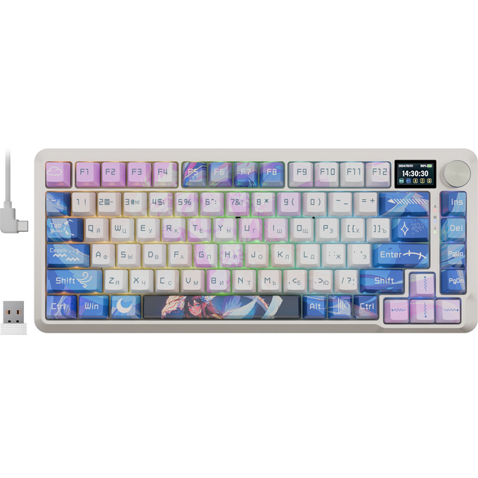 Клавиатура беспроводная REDRAGON Flekact Pro RU, RGB, BT+2.4G, экран, фиол-аним (72616)