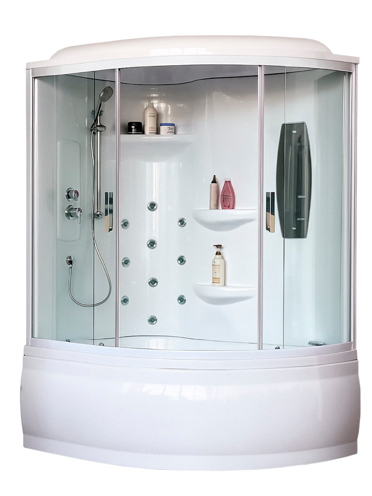 Душевая кабина Royal Bath Alpine 140x95x225 стекло прозрачное 6 мм, левосторонняя, с гидромассажем, профиль белый