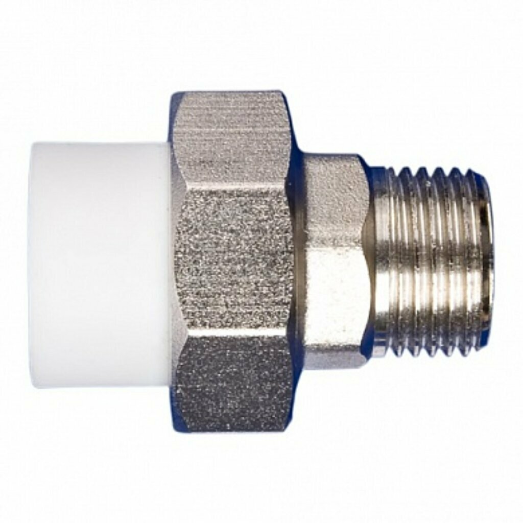 Муфта разъемная MeerPlast полипропилен d25х3/4" с наружной резьбой для отопления и водоснабжения, белая