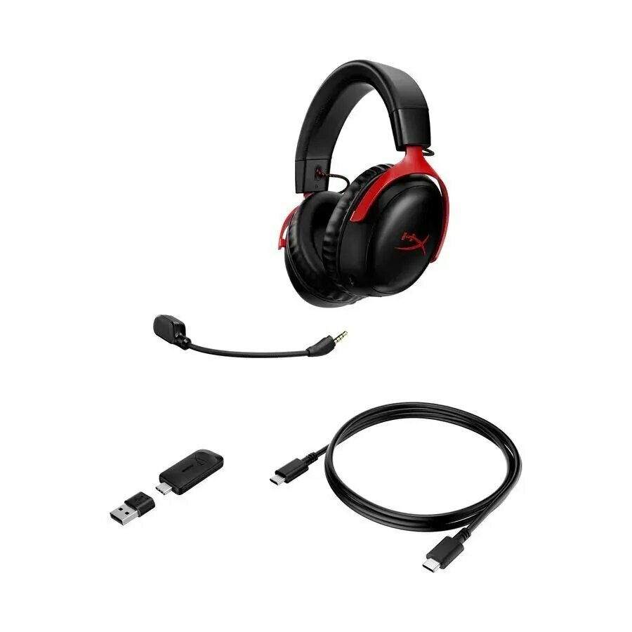 HyperX Наушники беспроводные с микрофоном, Радиоканал, USB Type-C, черный, красный