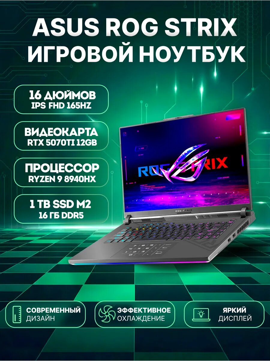 Игровой ноутбук ASUS ROG Strix G16, R9 8940HX, RTX 5070Ti, 16ГБ