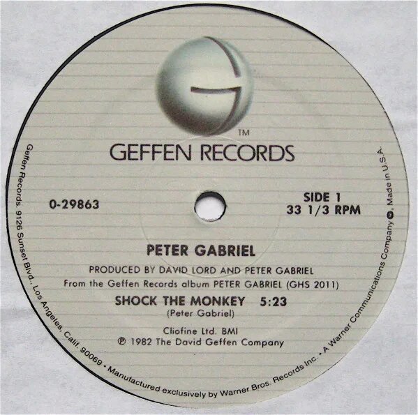 Peter Gabriel - Shock The Monkey (USA 1982) NM — фото 1