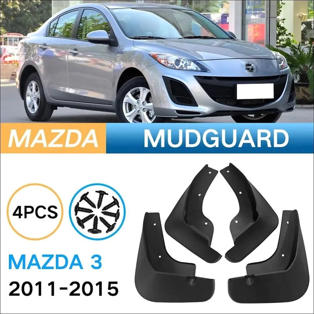 Брызговики для Mazda 3 2011-2015, комплект, пластик, черные