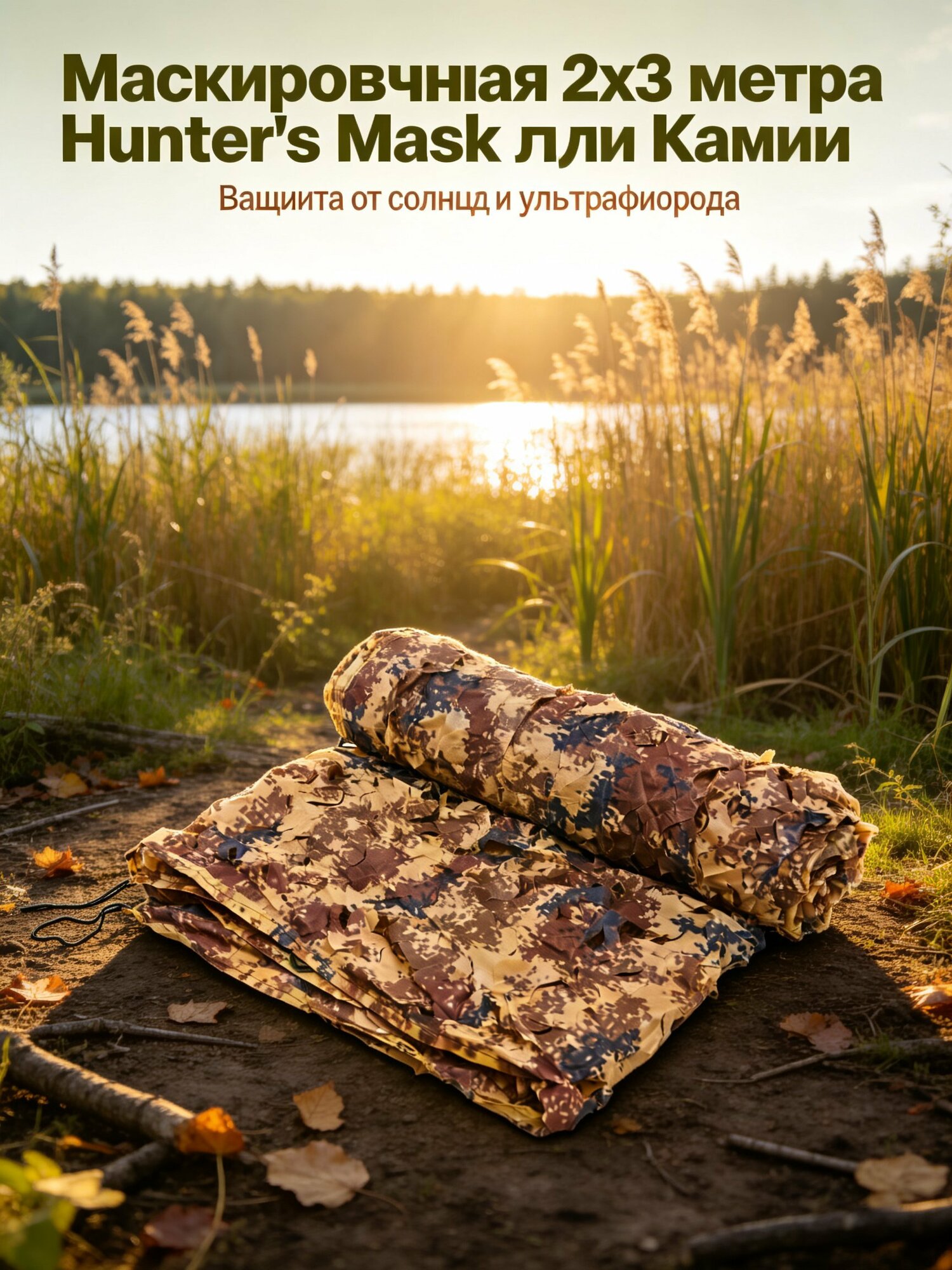 Сетка маскировочная 2х3м Hunter's Mask Камыш для охоты, дачи, забора и маскировки, защита от солнца и УФ-лучей
