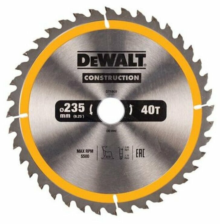 Пильный диск DeWalt CONSTRUCT 235х30 мм 40 ATB DT1955-QZ