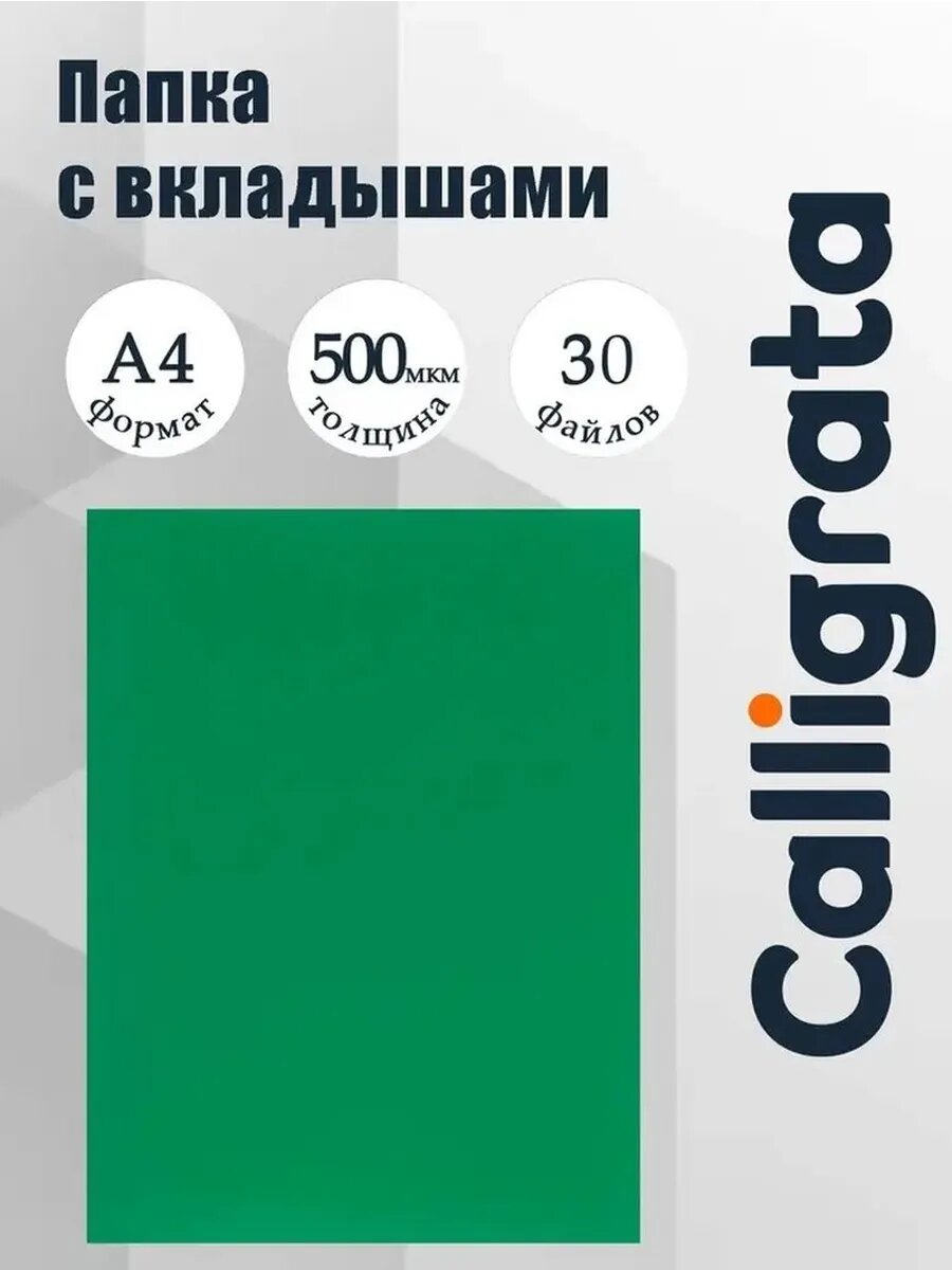 Зеленая папка с вкладышами, 30 отделений