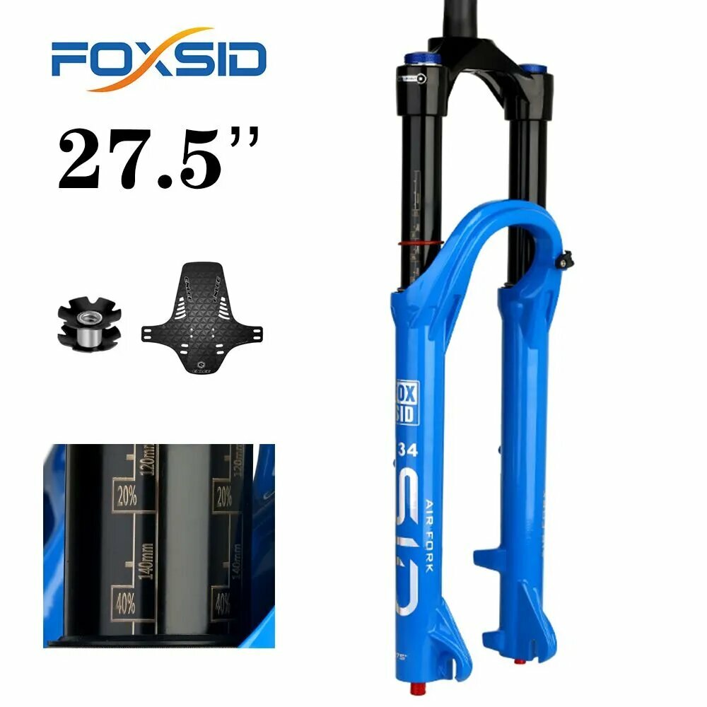FOXSID M34, пневматическая подвеска для горного велосипеда, ход поршня 140 мм, внутренняя трубка 34 мм, пневматическая вилка для велосипеда, сине-черная, 27,5 дюйма