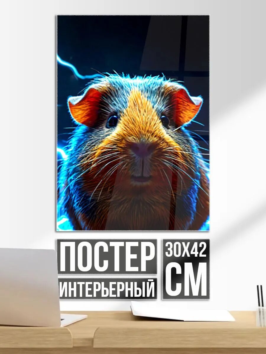 Постер на стену Морская свинка и молния