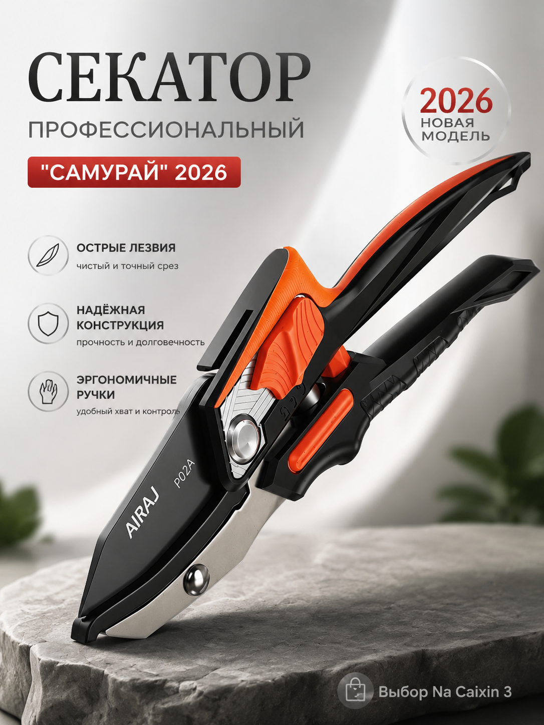 Секатор для веток и сучков, нескользящее покрытие рукояток, сталь, ABS-пластик