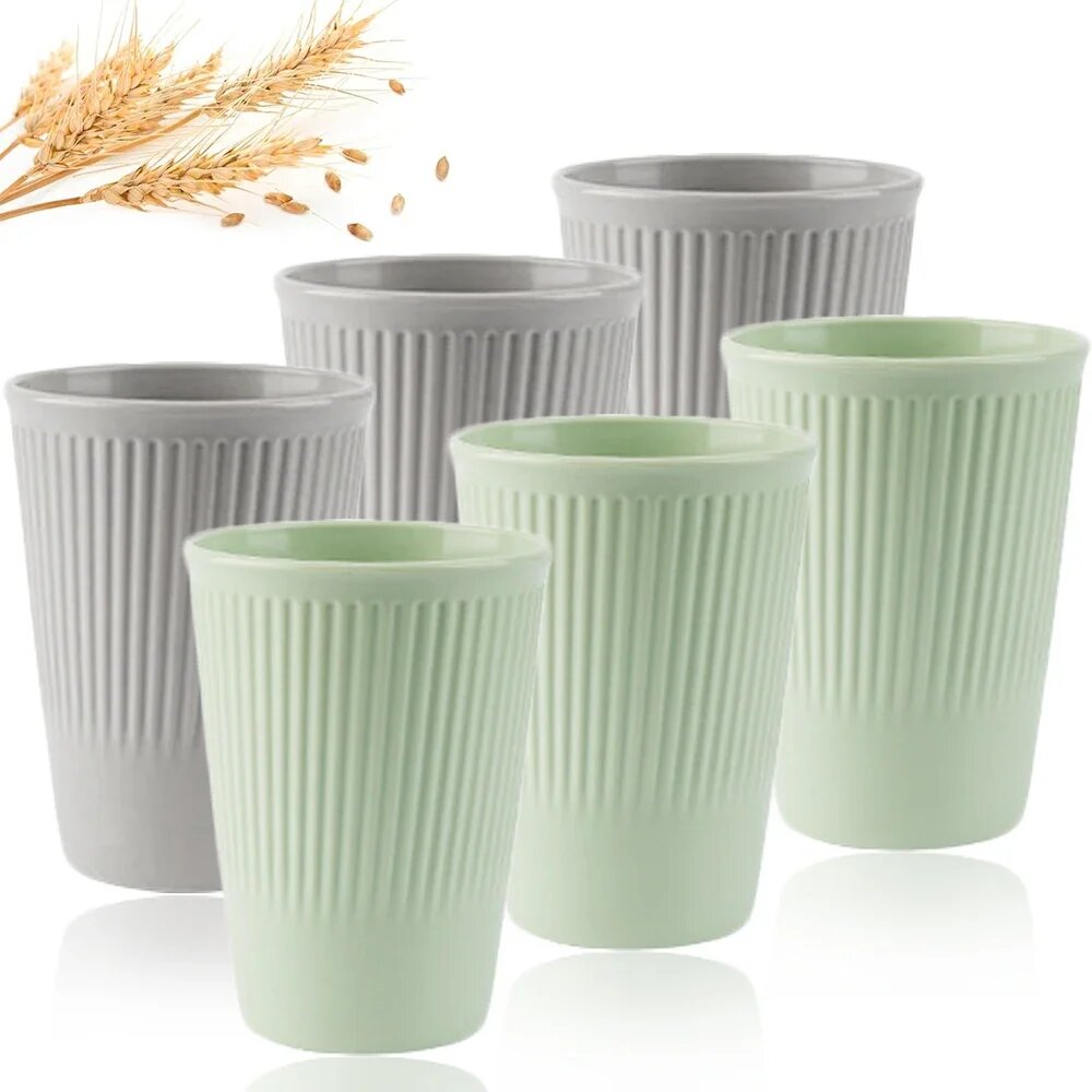 Набор кружек из пшеничной соломы, 6 шт, Grey Green, Зеленый