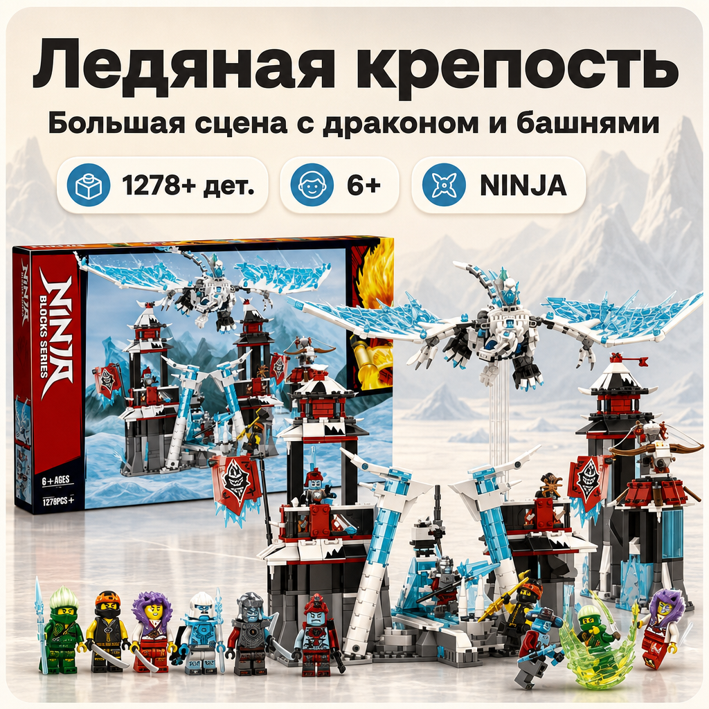 Конструктор Ледяная крепость, 1278 деталей, подарок для детей и взрослых
