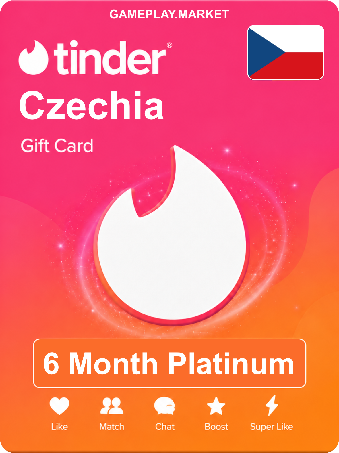 Подарочная карта Tinder Platinum 6 месяцев подписки / Для аккаунта Чехии / Оригинальный цифровой код