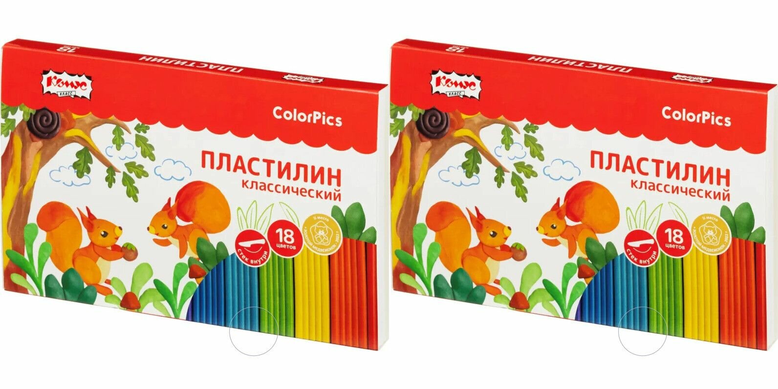 Комус Класс Пластилин классический со стеком ColorPics, 18 цветов, 360 г, 2 уп