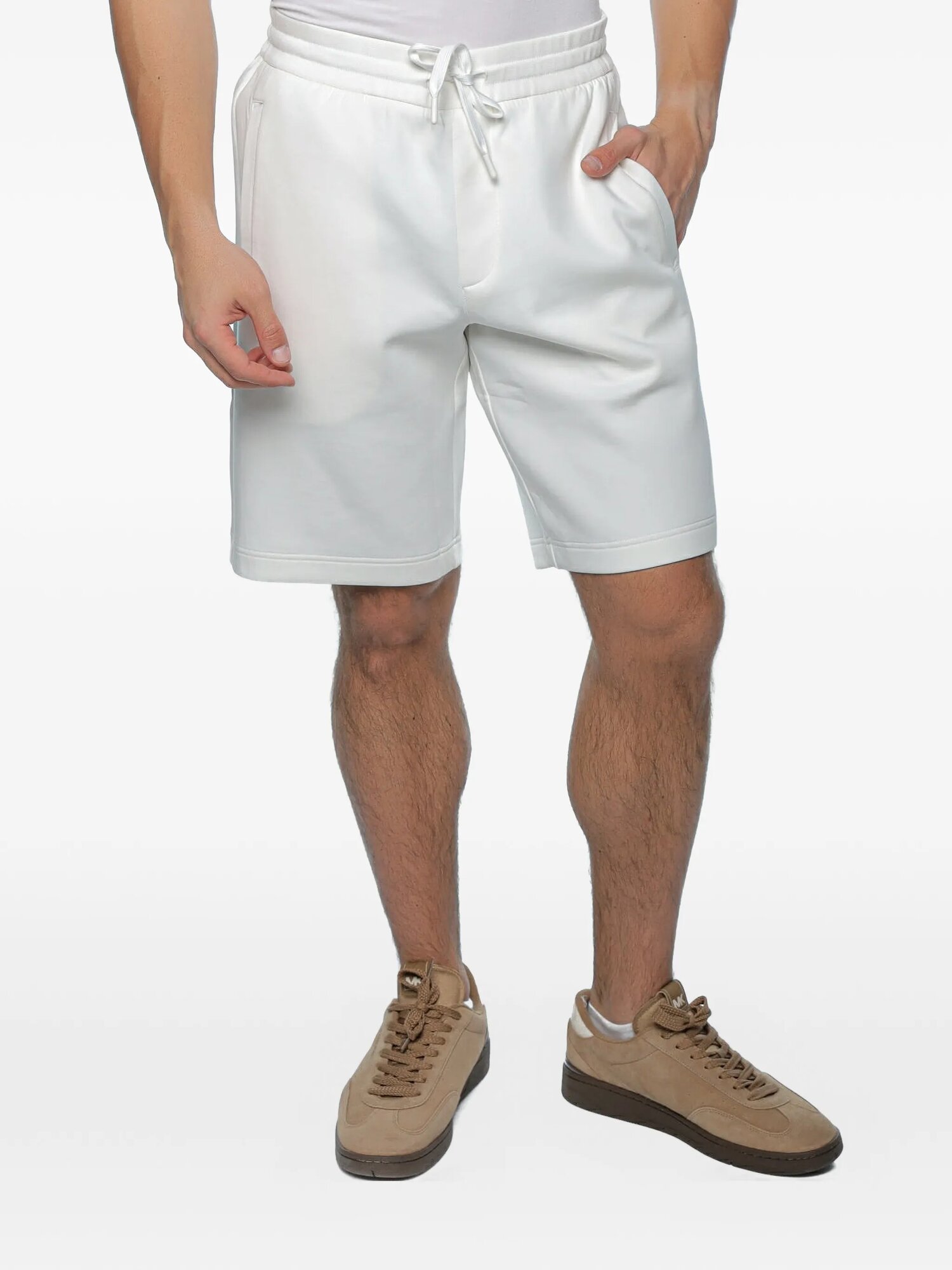 Шорты Armani Exchange Logo-print drawstring track shorts, размер 50, бежевый/белый