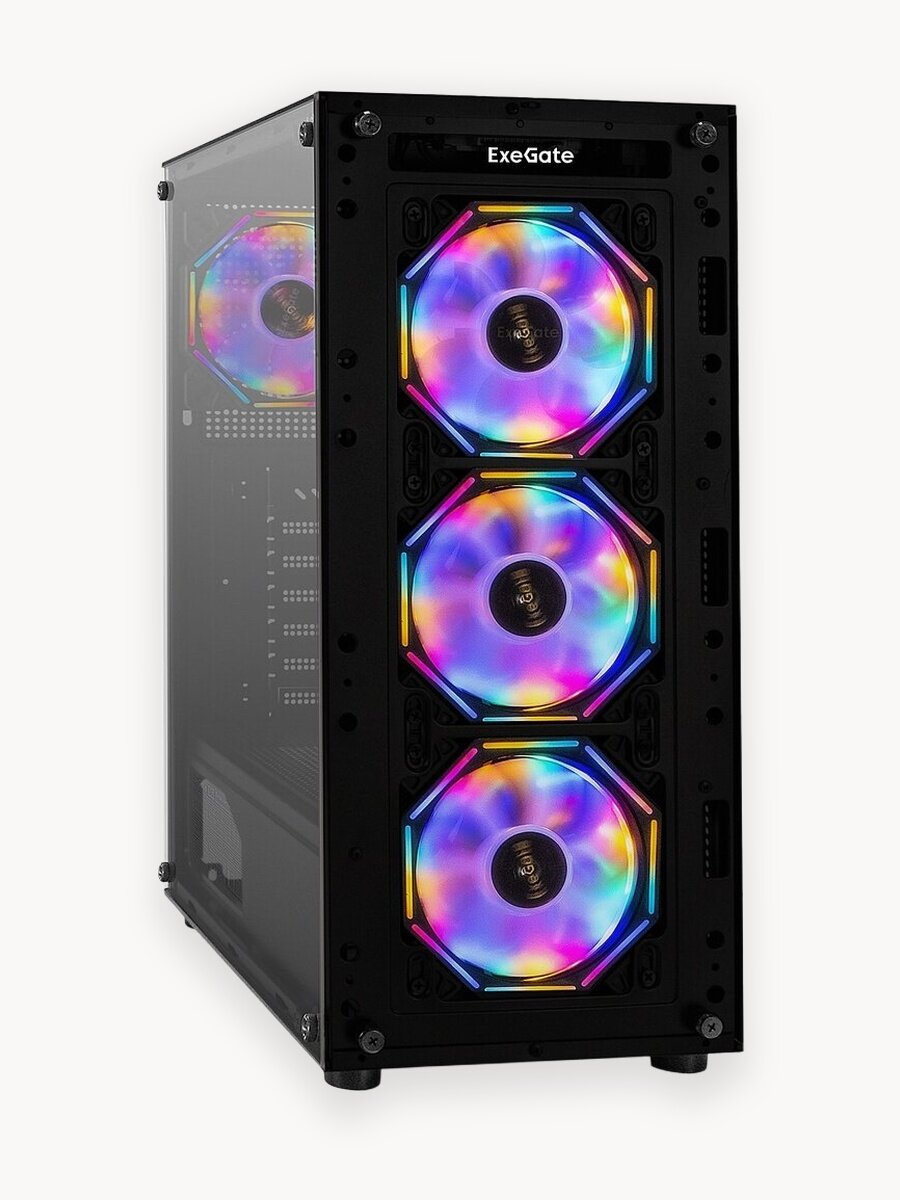 Корпус для компьютера ExeGate i3 BASE без БП EX294967RUS, Midi-Tower, RGB-подсветка, черный