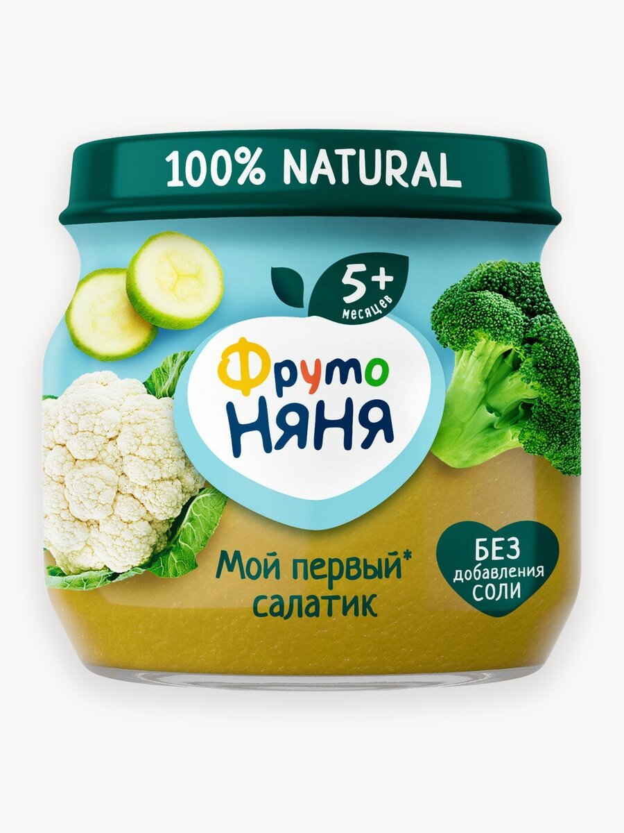 Пюре овощное ФрутоНяня мой первый салатик из броколи, кабачков и цветной капусты, 80 г х 6 шт