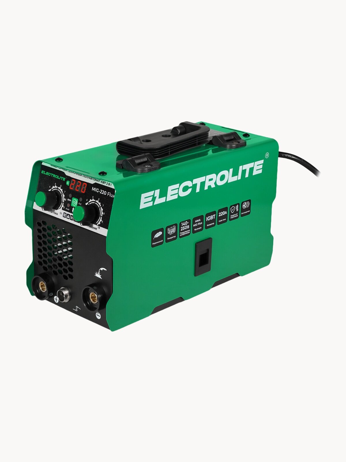 Полуавтомат сварочный ELECTROLITE MIG-220EL, 7кВт, MMA, FLUX, без газа, антиприлипание