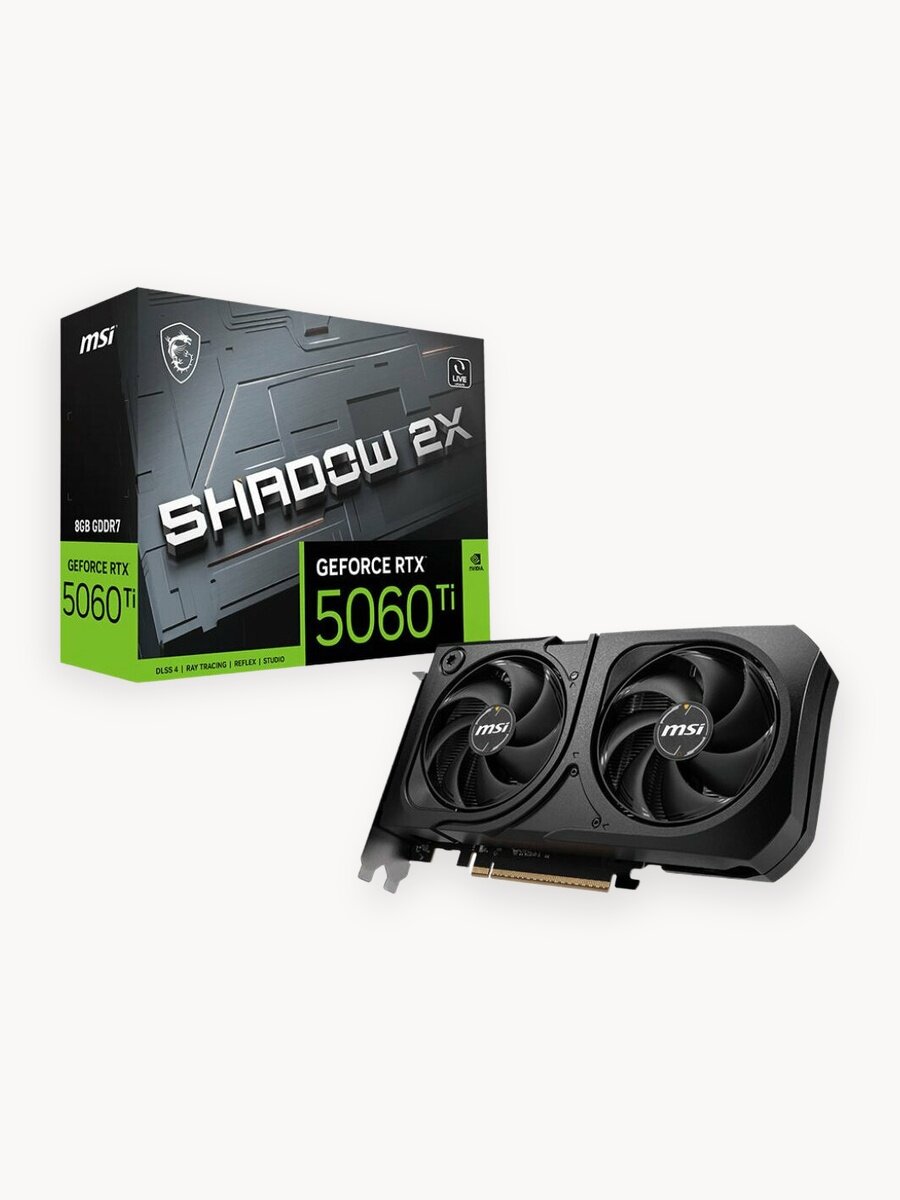 Видеокарта MSI RTX 5060 Ti 8G SHADOW 2X PLUS 8ГБ, RET (602-v536-12s)