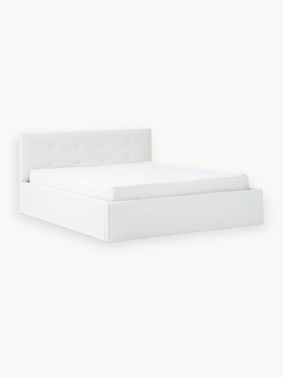 Кровать двуспальная 160x200 с матрасом Лайт 10см, Рина белая экокожа, ЛДСП, мягкое изголовье