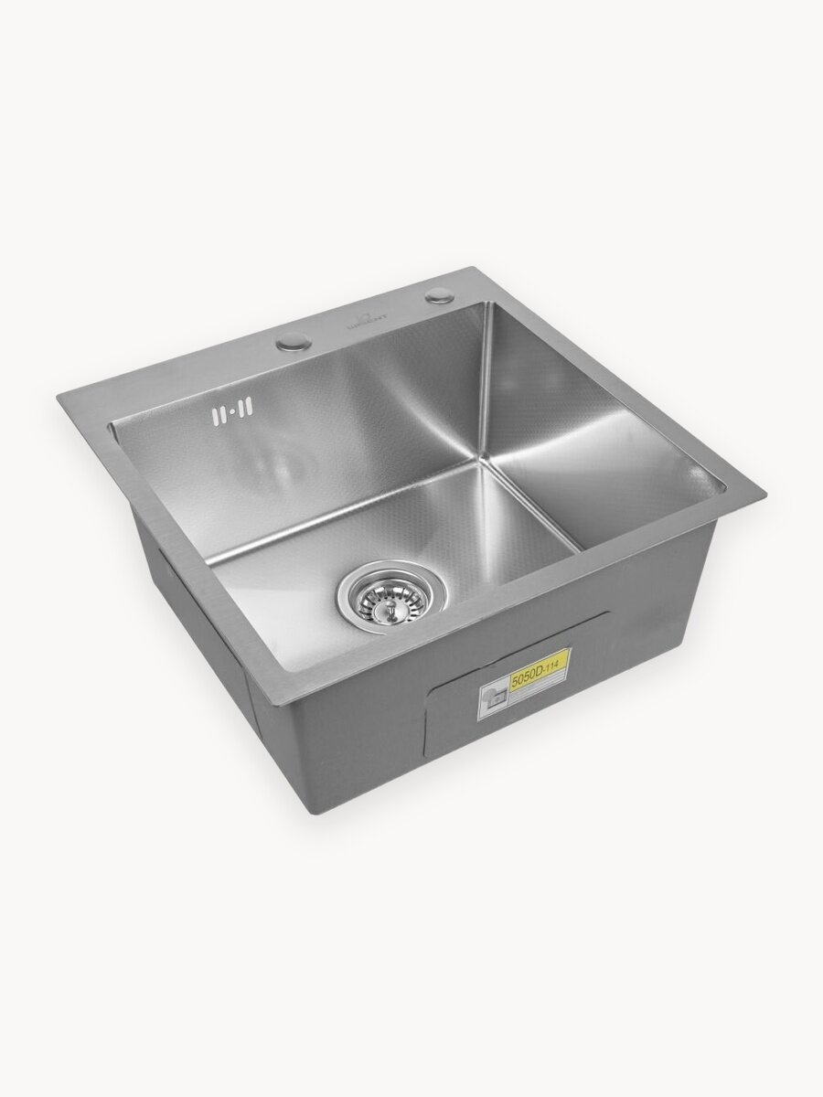 Мойка для кухни нержавеющая 50х50, рифленая. Сифон с ситечком.