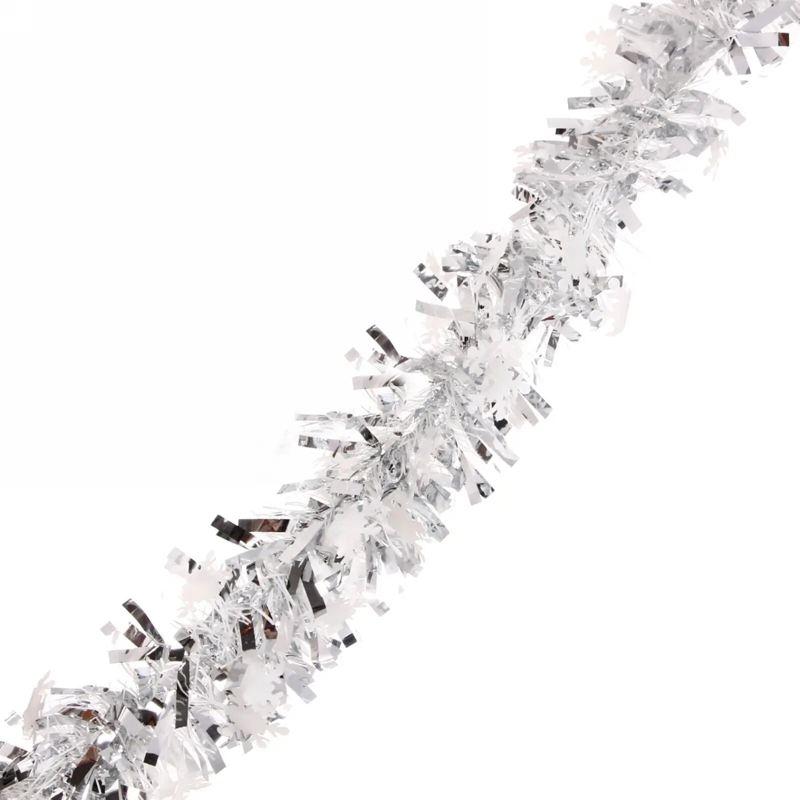Мишура 2м, 9см «Снежинки», серебристая, для новогоднего декора, ПВХ