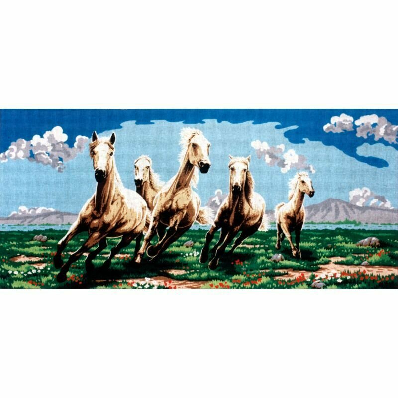 Канва GOBELIN L. DIAMANT "Табун белых лошадей", жесткая, с рисунком