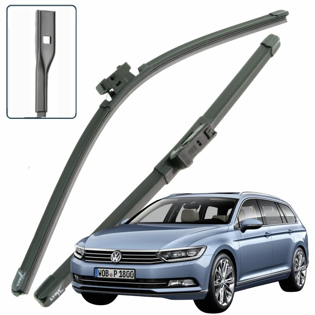 Дворники VW Volkswagen Passat (8) B8 / Фольксваген Пассат Б8 универсал 2014 2015 2016 2017 2018 2019 Щетки стеклоочистителя бескаркасные автомобильные LYNXauto 650мм-480мм к-т 2шт.
