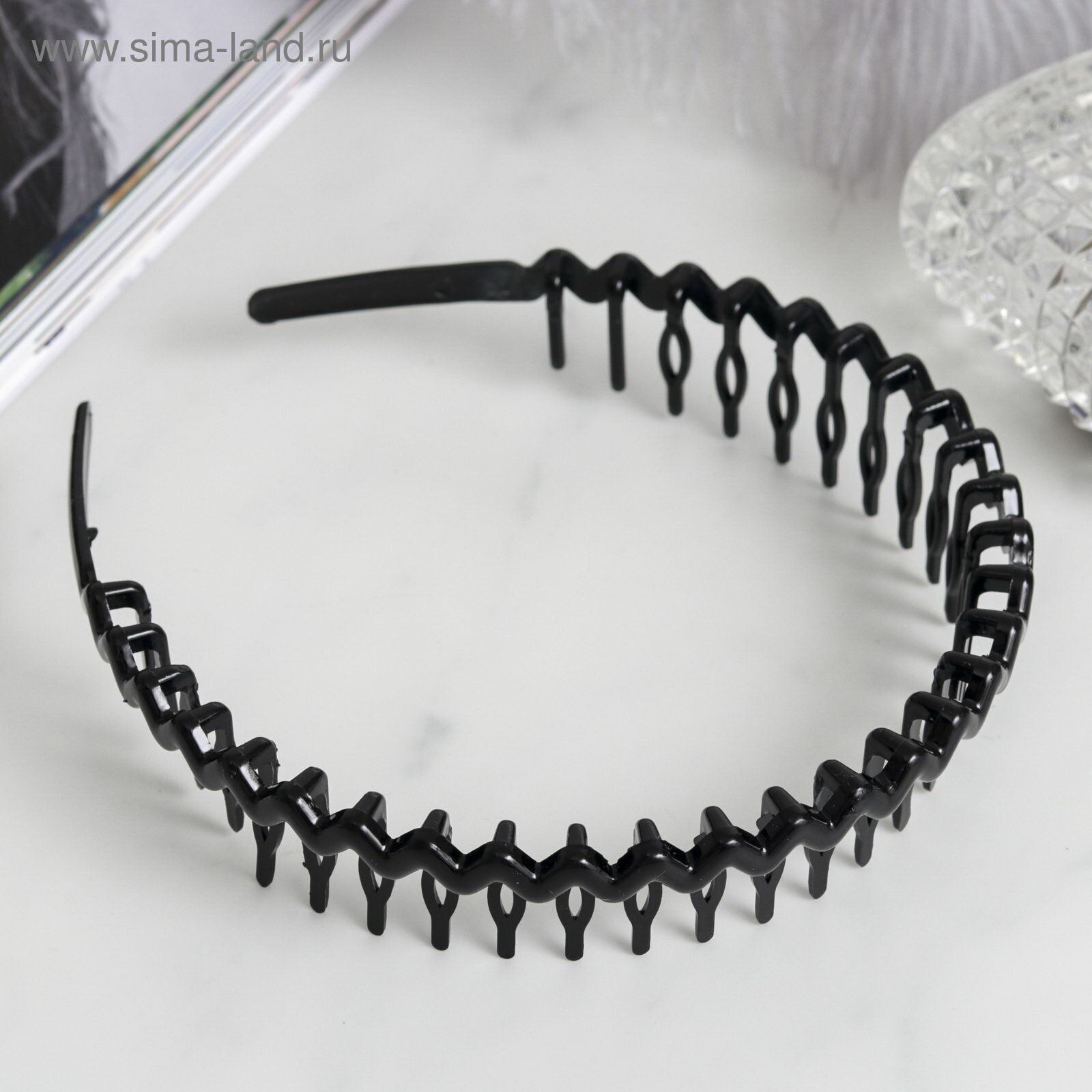 Ободок для волос "Бриошь", зигзаг гребень, 2.5 см, чёрный, тип: ободок, 12 шт.