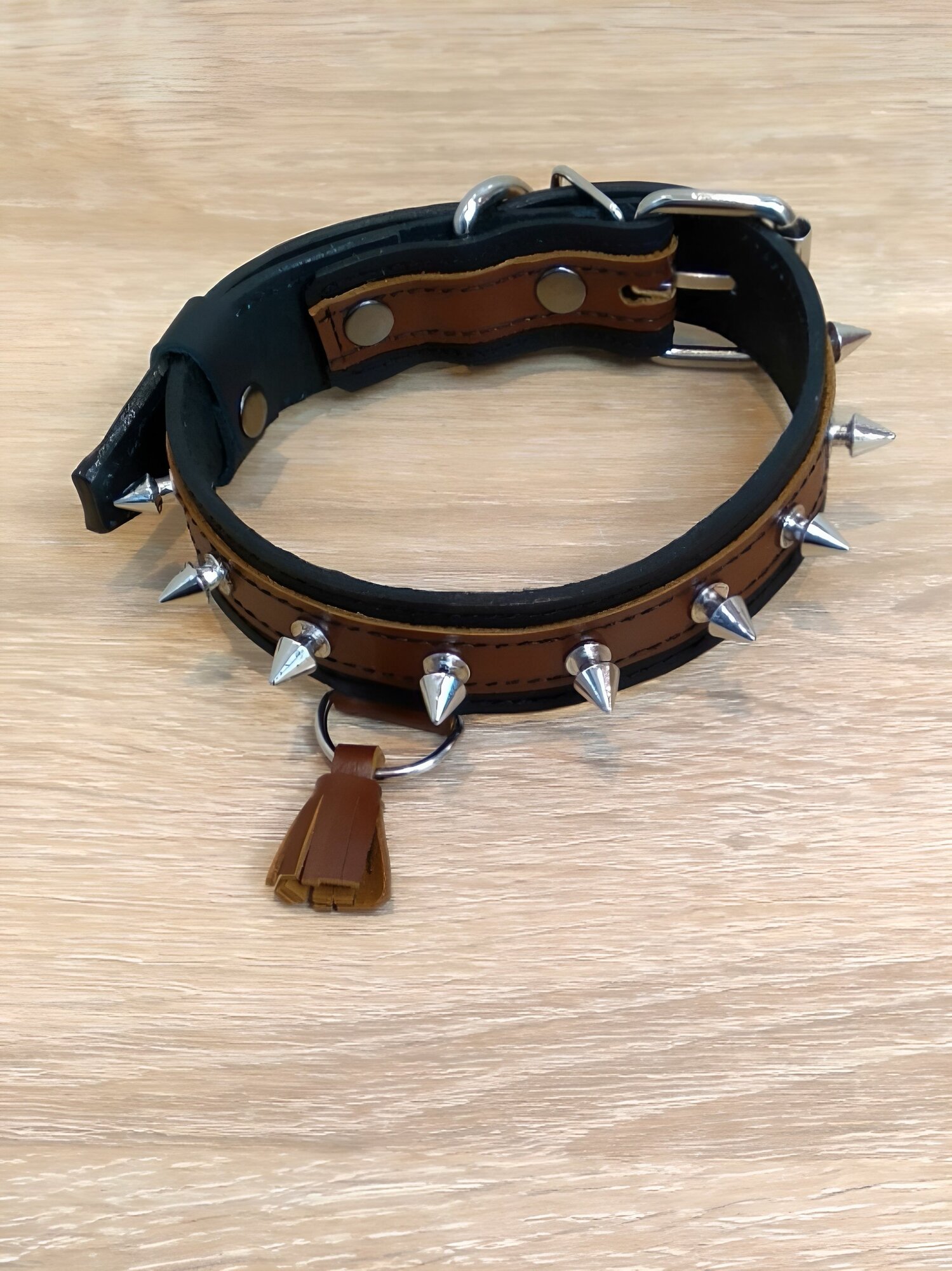 Ошейник для собак Фантазии от Agat черно-коричневый натуральная кожа ручная работа ширина 2,5 см обхват шеи 31-40 см