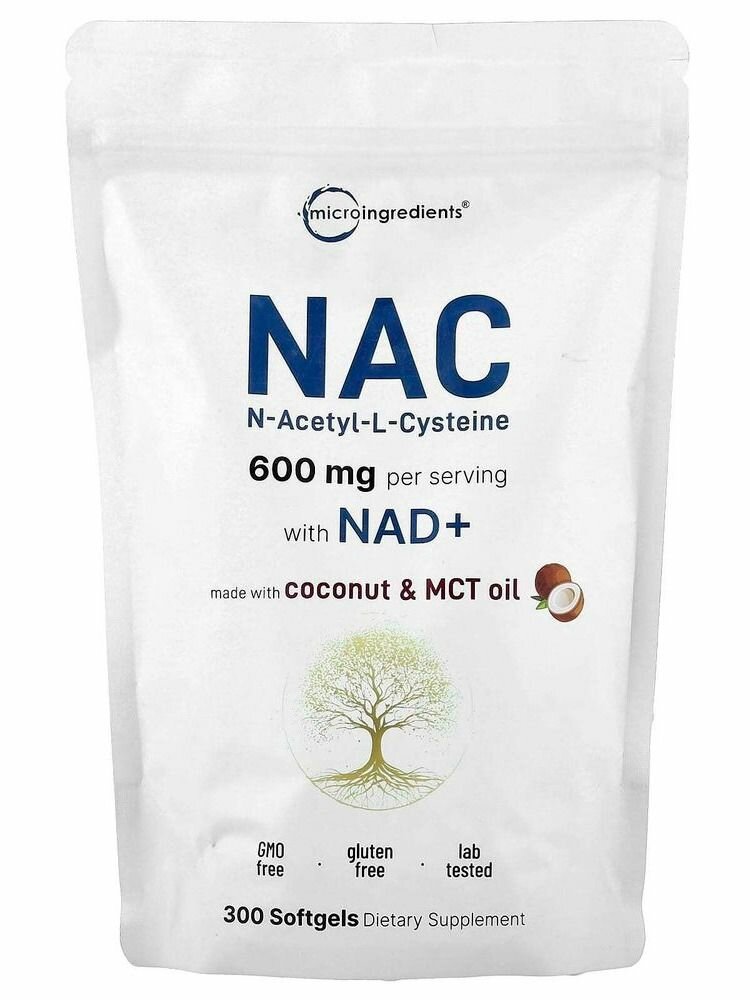 N-ацетил-L-цистеин (NAC) с Никотинамид аденин динуклеотид (над), 300 мягких таблеток, Micro Ingredients