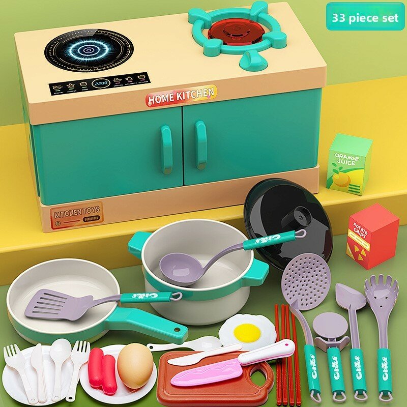 Kids cooking toy playset with plastic material and interactive kitchen features for ages 3 to 6 green 33pcs