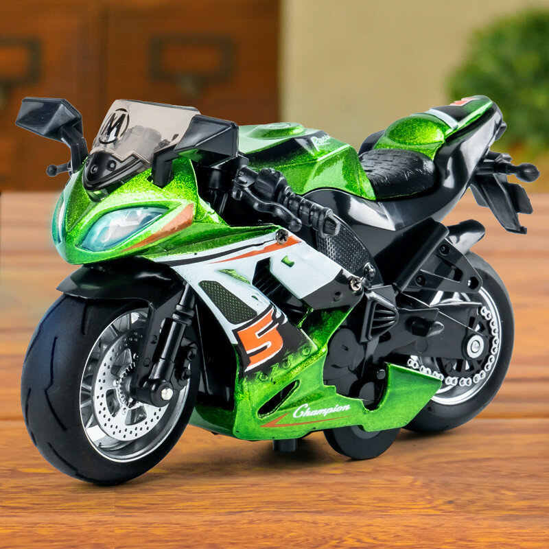 Игрушка мотоцикл полиции металлический с эффектами света и звука для детей зеленый