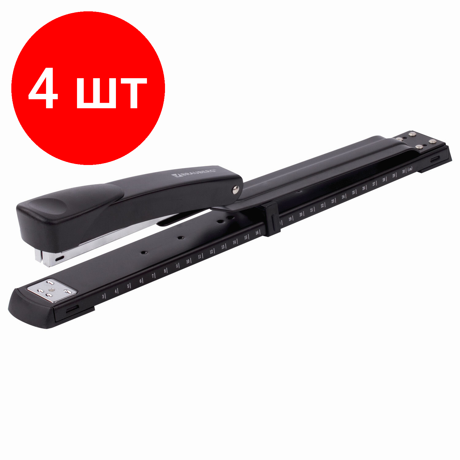 Комплект 4 шт, Степлер №24/6, 26/6 BRAUBERG "Universal", до 25 листов, С функцией брошюрования, черный, 220942