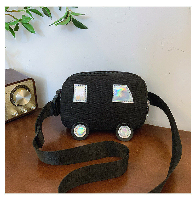 Kids geometric pattern canvas crossbody bag with breathable fabric for casual wear brand unspecified black