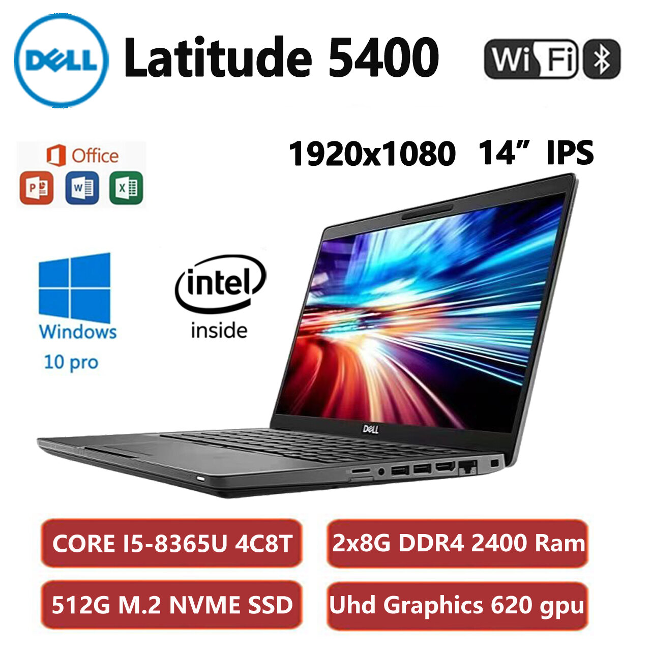 Подержанный ноутбук 14" DELL Latitude 5400 ( CORE I5-8365U+2X8GB DDR4 2400 RAM+512G M.2 NVME SSD+Intel UHD 620 Видеокарта+1920X1080 IPS 4K) Win 10 pro