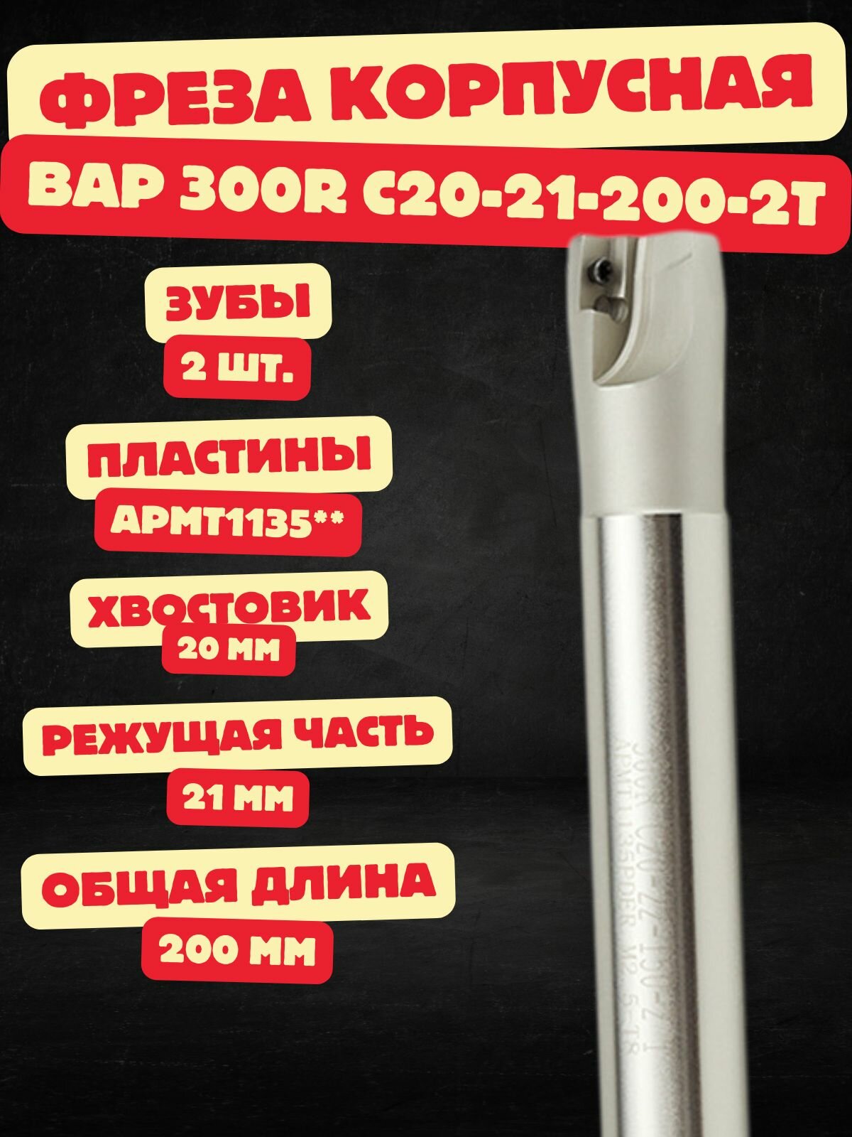 BAP 300R C20-21-200-2T Фреза корпусная концевая. 200 мм.