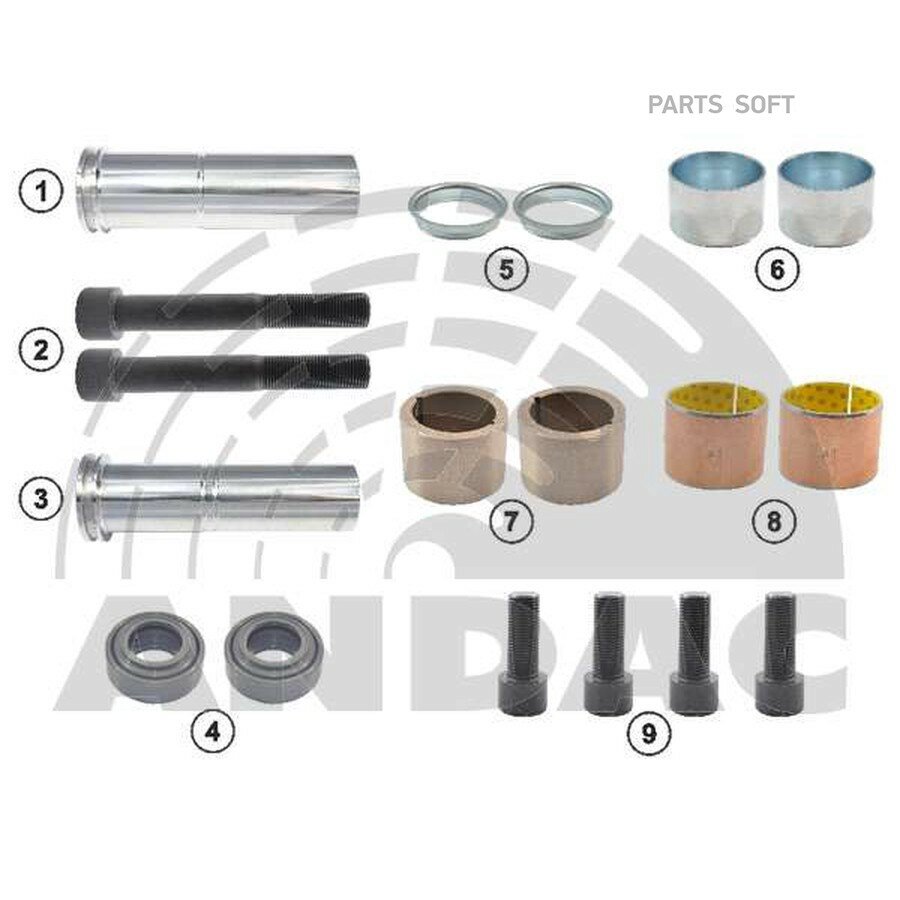 ANDAC Р/К суппорта [2направляющие+6винтов+2пыльника+2заглушки(м)+4втулки(м)+2кольца(м)]