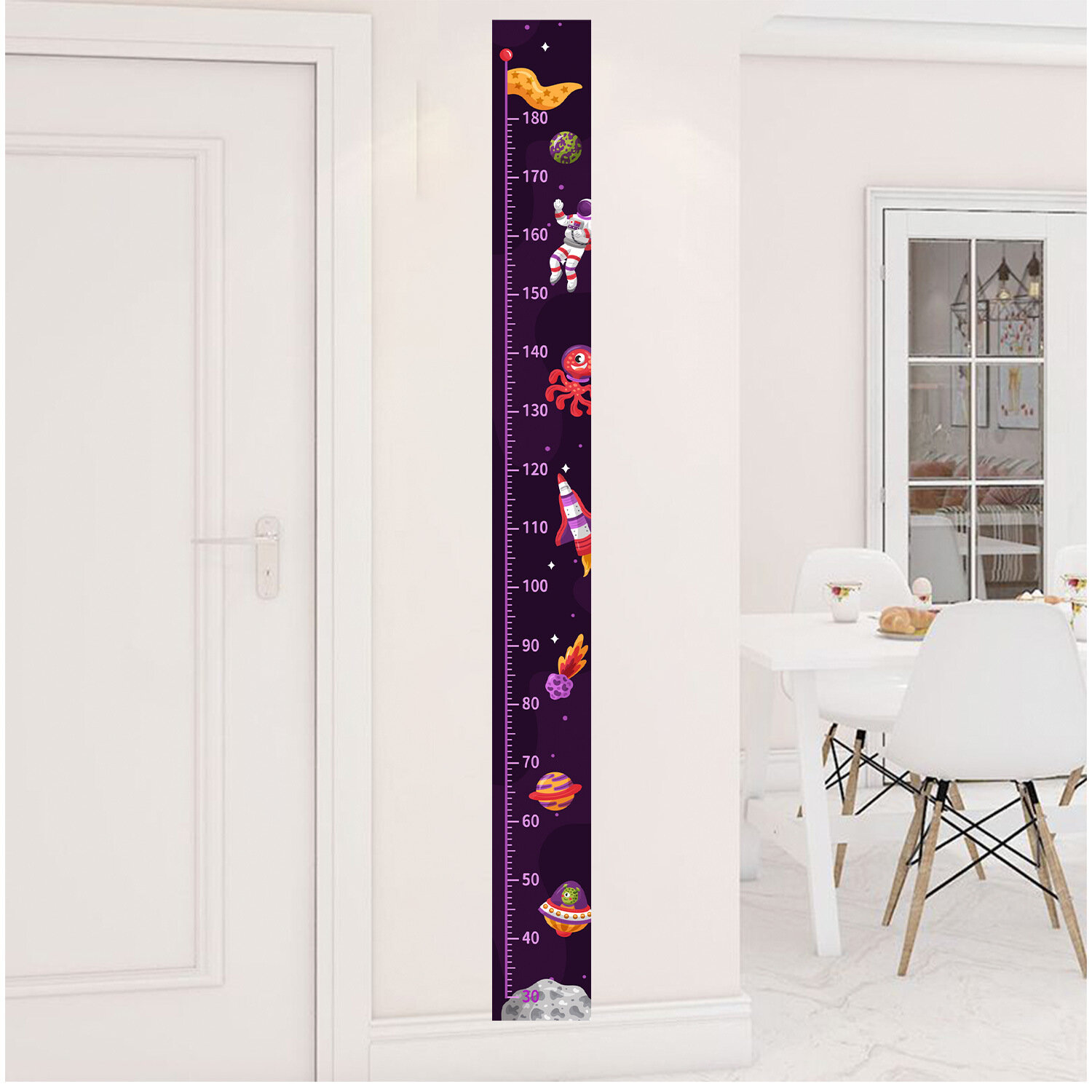 Наклейки на стену с таблицей роста астронавта, космические обои с мультяшной ракетой и планетой, настенные наклейки, съемный декор для детской спальни, детской комнаты, класса, гостиной, украшение для стены с измерением роста