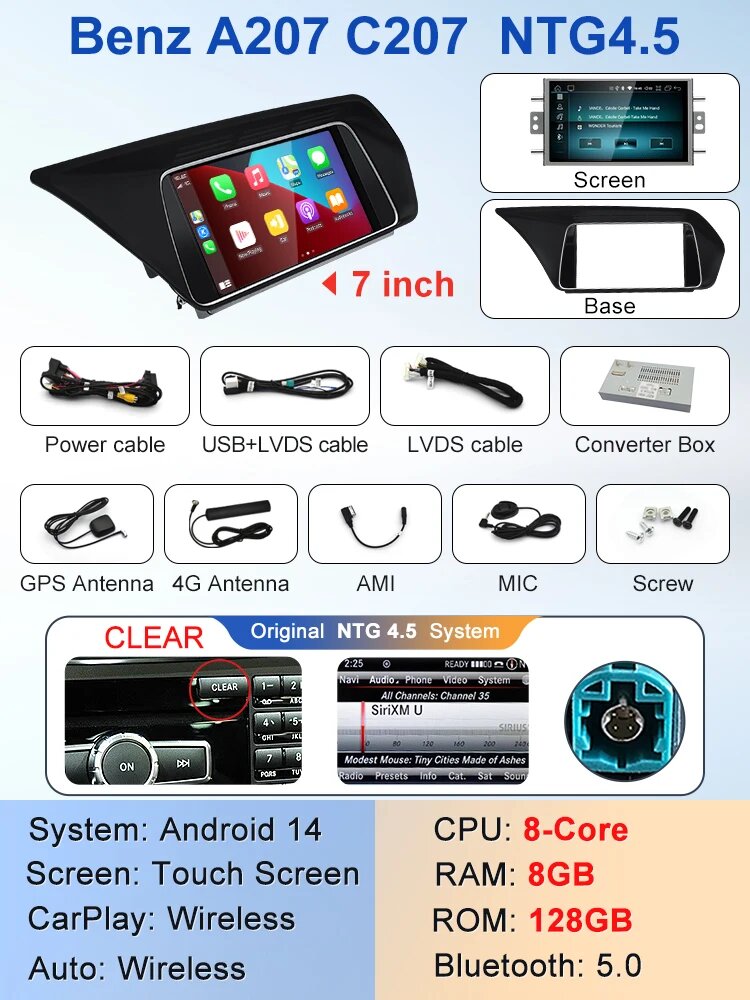 STWEI новая заводская цена 7-дюймовый автомобильный мультимедийный плеер Android 14 для Mercedes Benz E Class W207 A207 GPS-навигация CarPlay AUTO 4.5 7inch 8G 128GB