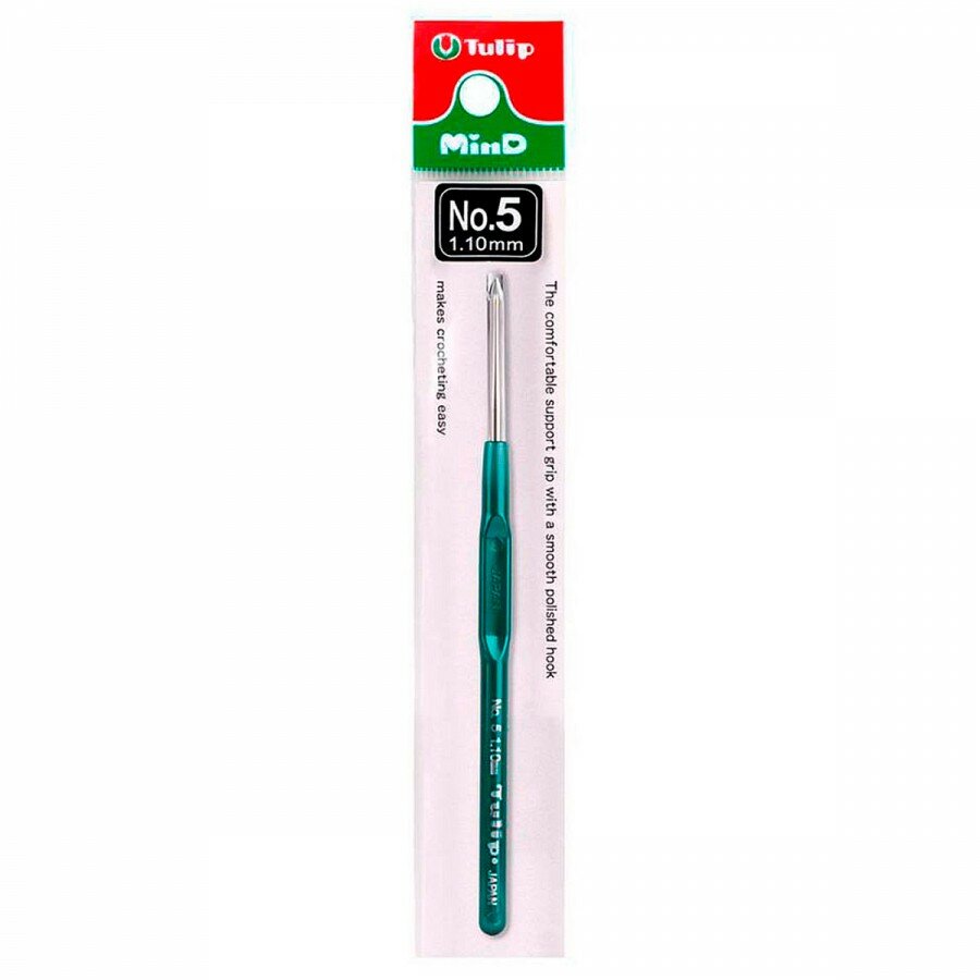 Крючок для вязания с ручкой MinD 1,1мм, сталь/пластик, золотистый/зеленый, Tulip, TA-1044e