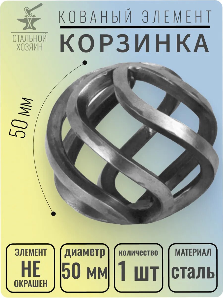 1 шт. Декоративный кованый элемент корзинка Диаметром 50 мм