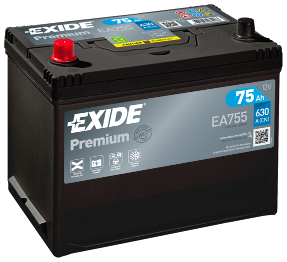 Аккумулятор автомобильный Exide Premium EA 755 6СТ-75 прям. (90D26R) 261x173x225