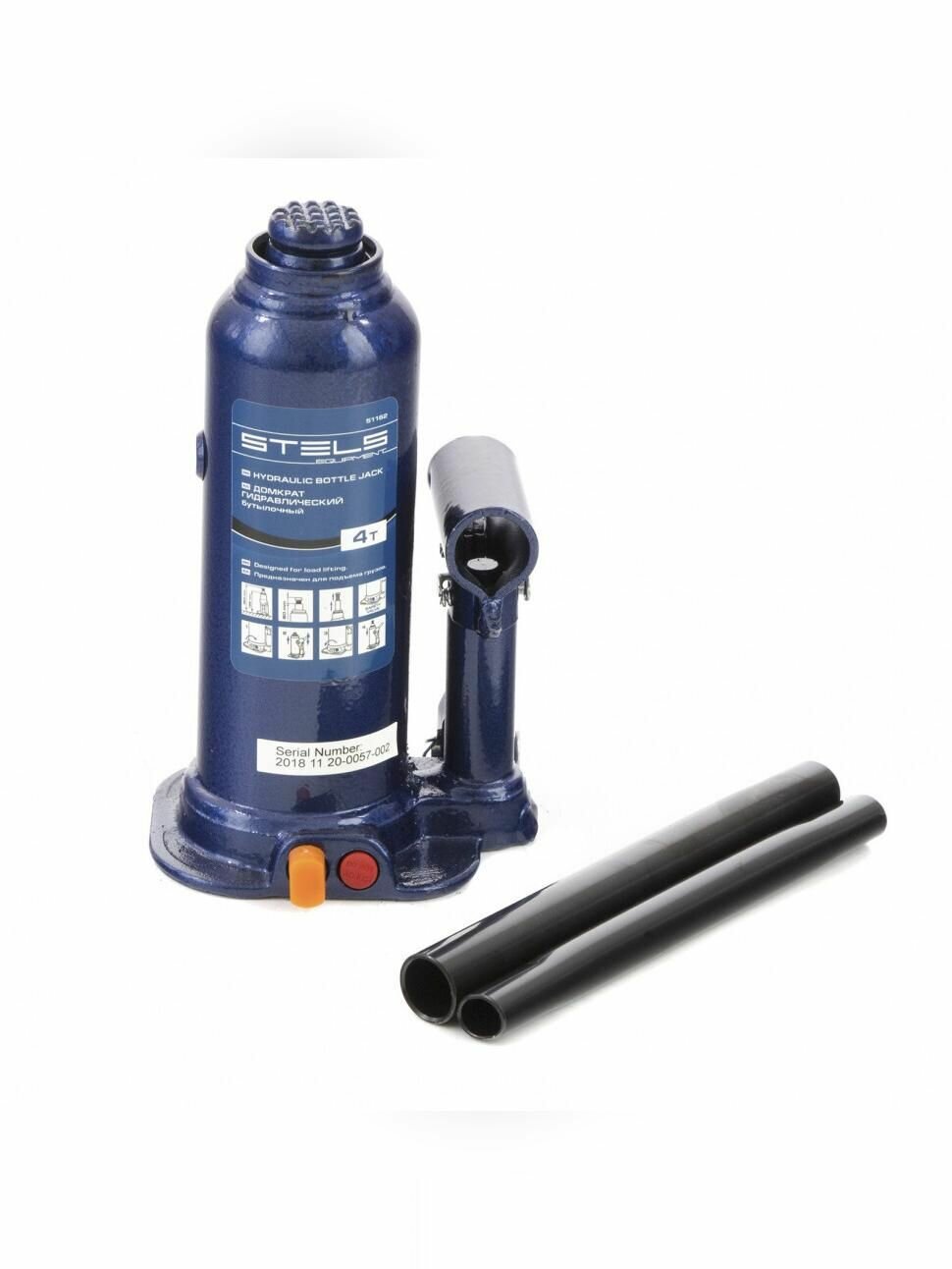 Домкрат гидравлический бутылочный, 4 т, h подъема 188-363 мм Stels 51162