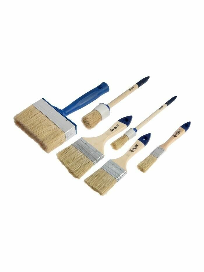 Набор кистей ТероПром, плоские 3/4, 2, 3, круглые №2, №8, макловица 30х120 мм, 6 шт.
