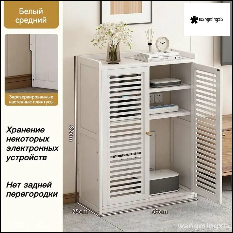 Эксклюзивная прикроватная тумба в стиле Русская Классика из белого МДФ и бамбука с двумя полками