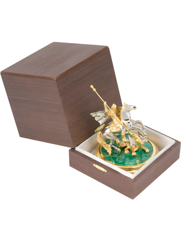 Статуэтка "Святой Георгий Победоносец" из латуни и малахита (13,5 см)