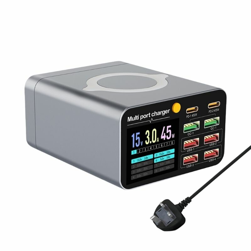 Цифровой дисплей M2 6USB + зарядное устройство 2Type C с беспроводной зарядкой-британский стандарт